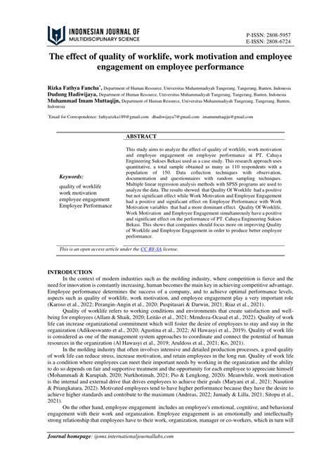 Pdf The Effect Of Quality Of Worklife Work Motivation And Employee Engagement On Employee