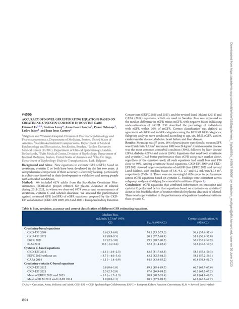 Pdf 4506 Accuracy Of Novel Gfr Estimating Equations Based On Creatinine Cystatin C Or Both