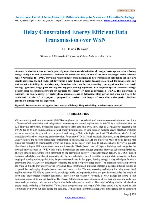 Delay Constrained Energy Efficient Data Transmission Over Wsn Pdf