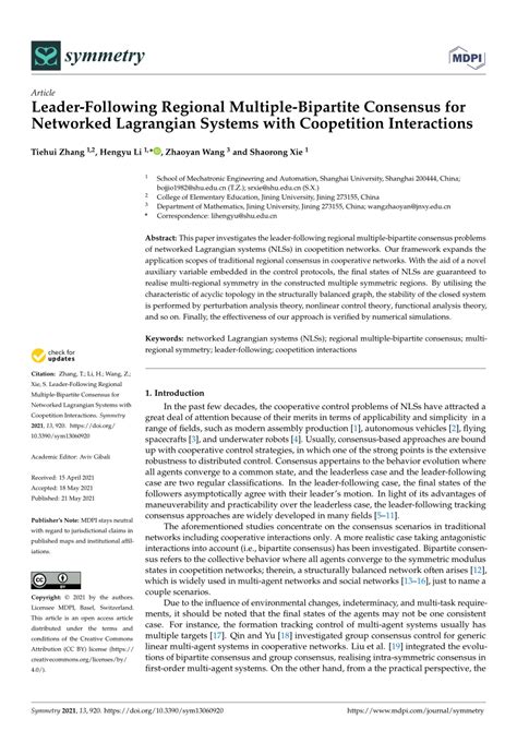 Pdf Leader Following Regional Multiple Bipartite Consensus For