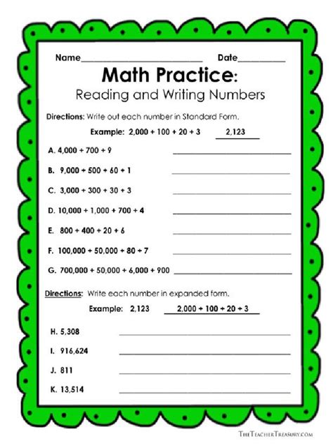 Reading And Writing Numbers In Expanded Form Standard Form And Written Form Including A