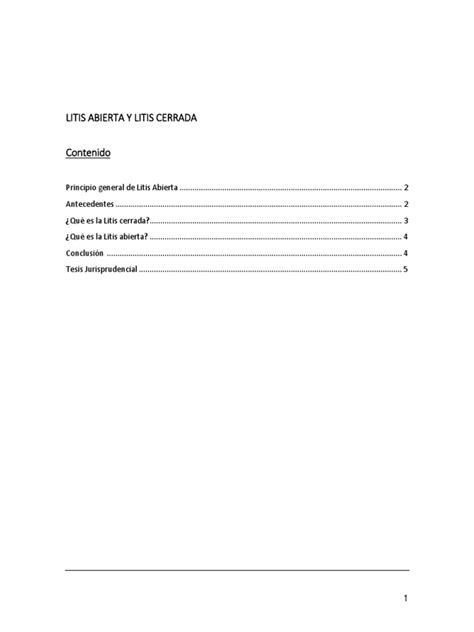 Litis Abierta Y Litis Cerrada Pdf Caso De Ley Ley Pública