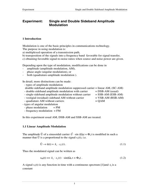 Am Dsb Am Ssb Am Modulation Experiment Guide