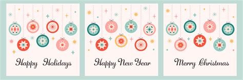 크리스마스 트리 장난감과 함께 즐거운 휴일과 메리 크리스마스 인사말 카드 축하를 위한 겨울 휴가 배경 플랫 스타일의 벡터 일러스트 레이 션 Hello Winter