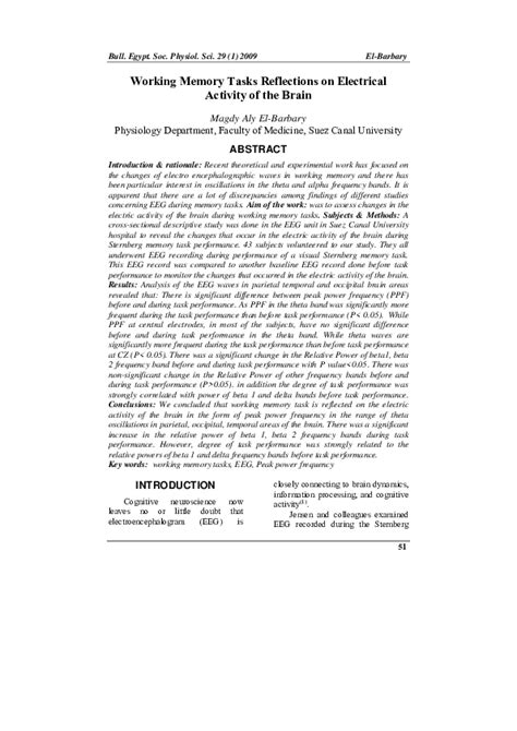 Pdf Working Memory Tasks Reflections On Electrical Activity Of The