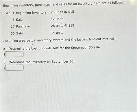 beginning inventory purchases and sales for an