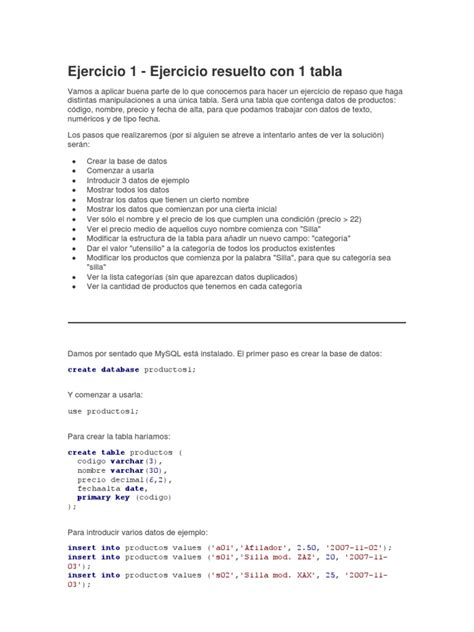 Ejercicio 1 Pdf Sql Tabla Base De Datos
