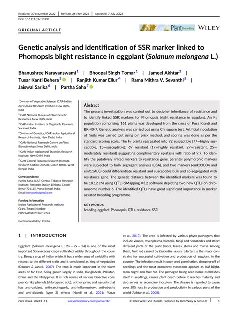 Pdf Genetic Analysis And Identification Of Ssr Marker Linked To