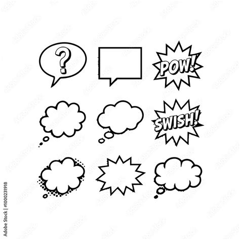 Nine Hand Drawn Speech Bubbles In White And Black Outline Silhouette