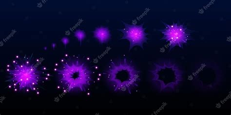 게임 보라색 불꽃놀이는 애니메이션을 위한 효과 버스트 스프라이트를 폭발시킵니다 비디오 게임 컴퓨터 또는 웹 디자인을 위한