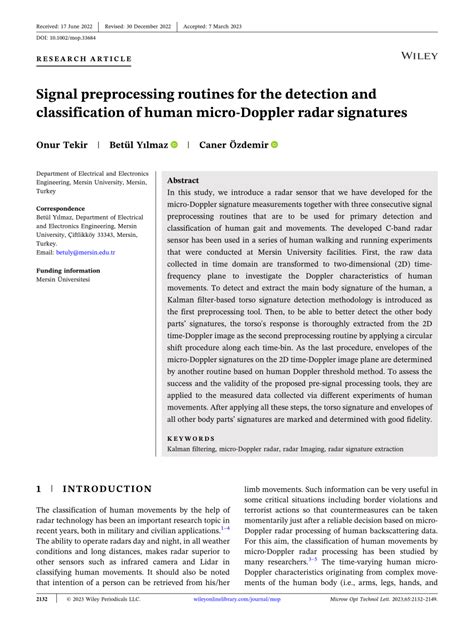 Signal Preprocessing Routines For The Detection And Classification Of Human Micro‐doppler Radar