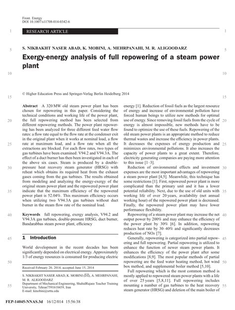 Pdf Exergy Energy Analysis Of Full Repowering Of A Steam Power Plant