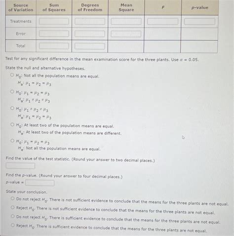 Solved Test For Any Significant Difference In The Mean Chegg