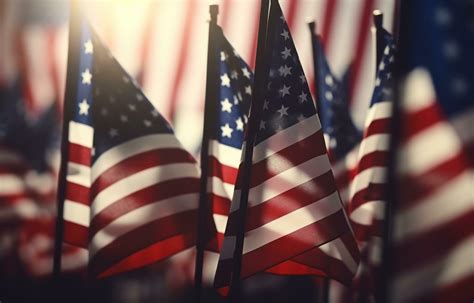 Patriotic American Flags Against Blurred Background 28680112 Stock