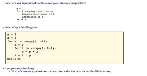 solved next let s look at pseudocode for the sum of powers
