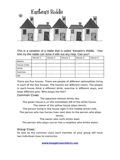 Einsteins 5 House Riddle Challenge Pdf