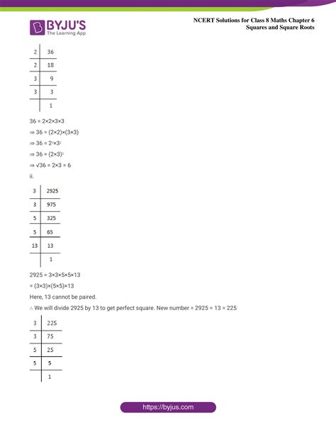 Download The Ncert Solutions Of Class 8 Maths Chapter 6 Squares And Square Roots Exercise 6 3