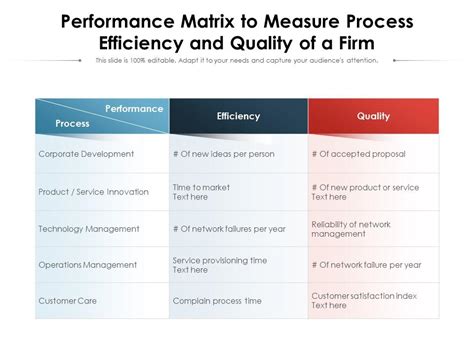 Performance Matrix To Measure Process Efficiency And Quality Of A Firm Presentation Graphics