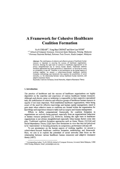Pdf A Framework For Cohesive Healthcare Coalition Formation