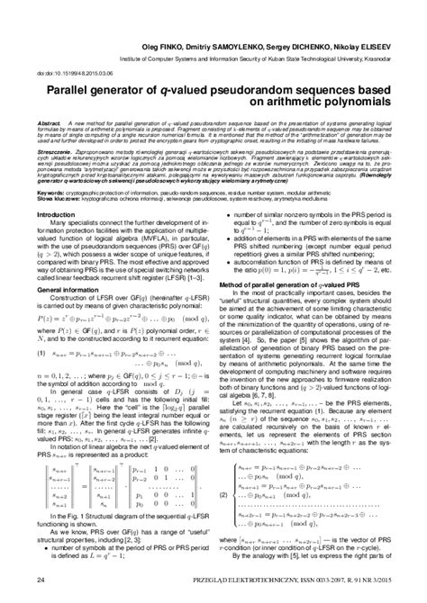 Pdf Parallel Generator Of Q Valued Pseudorandom Sequences Based On