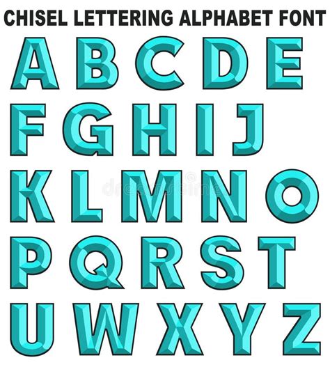 3d Chisel Lettering Font Alphabet Blue Stock Illustration Illustration Of Label Deminsional