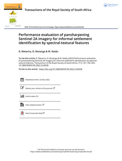 Pdf Performance Evaluation Of Pansharpening Sentinel 2a Imagery For Informal Settlement