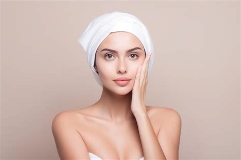 Premium Ai Image A Woman In A Towel With A Towel On Her Head Looks At
