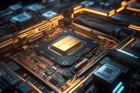 Premium AI Image Futuristic HighTech Motherboard CPU Processor Microchip Artificial