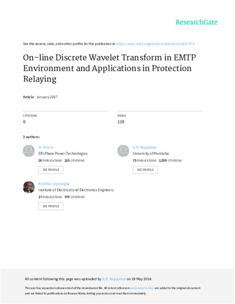 Pdf On Line Discrete Wavelet Transform In Emtp Environment And Applications In Protection Relaying