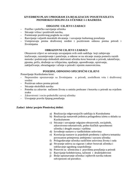 Izvedbeni Plan I Rogram Pionirska Dolina Pdf