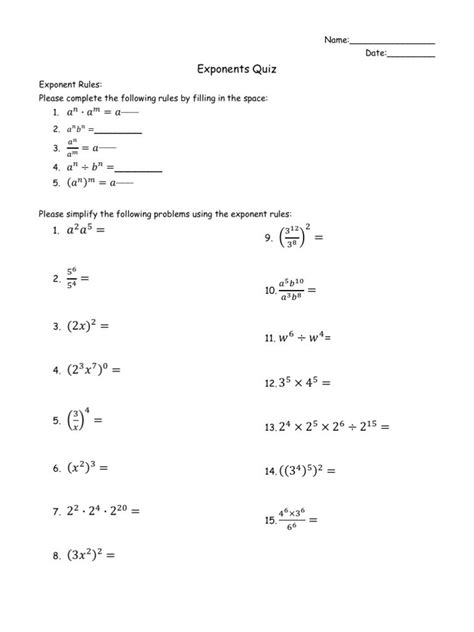 Laws Of Exponent Worksheet With Answers