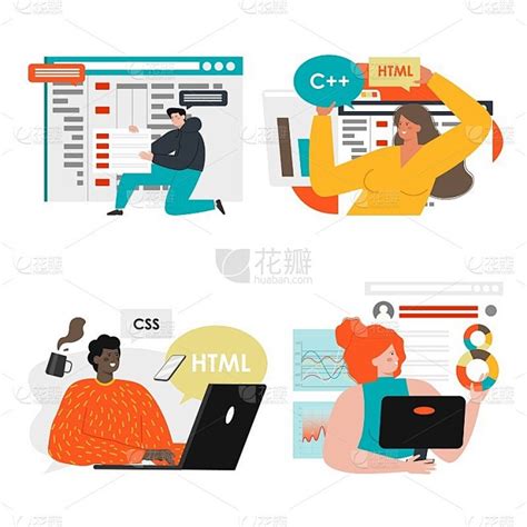 软件开发人员，程序员编码，编程，创建网站，矢量孤立插图。web开发。