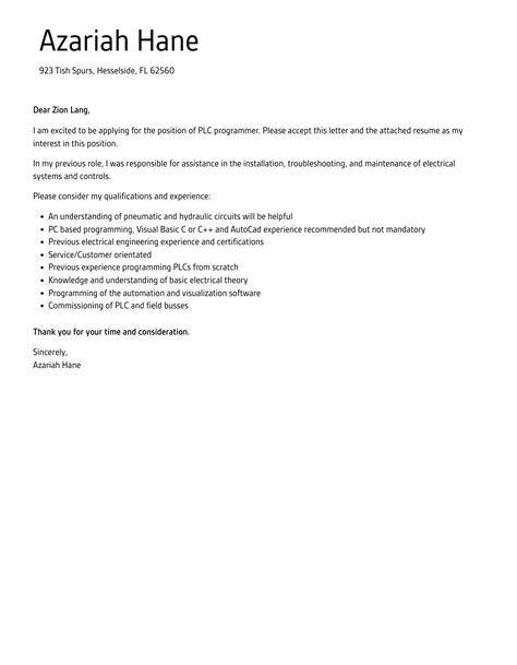 Plc Programmer Cover Letter Velvet Jobs