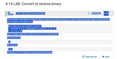 programming in c 4 14 ﻿lab convert to reverse binary