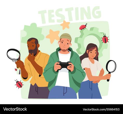 Video Game Software Testing Fixing Bugs Mistakes Vector Image