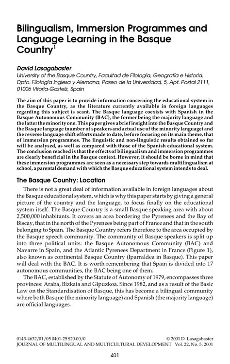 Pdf Bilingualism Immersion Programmes And Language Learning In The Basque Country