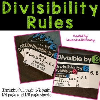 Divisibility Rules Posters Brights Math Classroom Decor And Resource