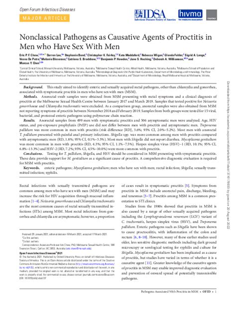 Pdf Nonclassical Pathogens As Causative Agents Of Proctitis In Men