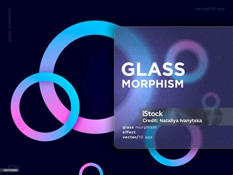 유리 모피즘 스타일의 벡터 이미지입니다 반투명 그레인 질감의 둥근 사각형 서리가 내린 유리와 추상적 인 반지 텍스트를 배치합니다 유리 효과에 대한 스톡 벡터 아트 및 기타