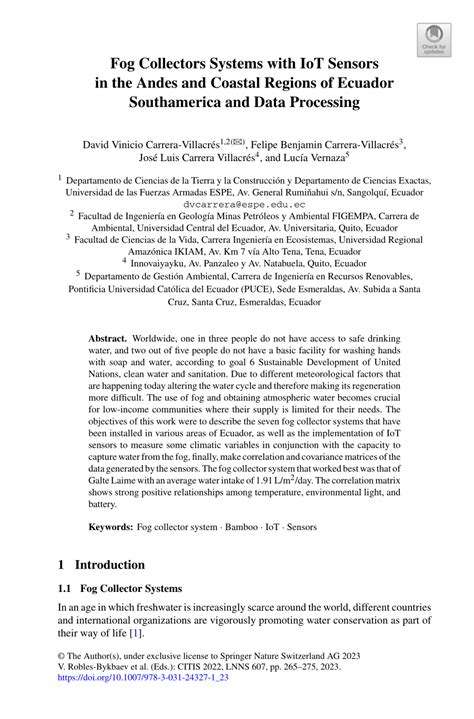 Pdf Fog Collectors Systems With Iot Sensors In The Andes And Coastal