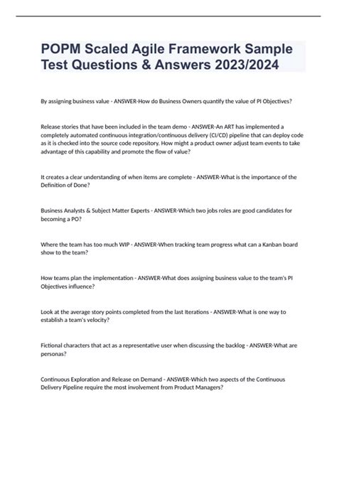 POPM Scaled Agile Framework Sample Test Questions Answers POPM Scaled Agile