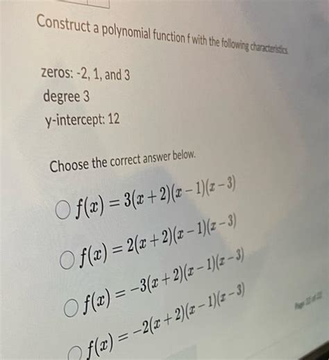solved construct a polynomial function f with the following