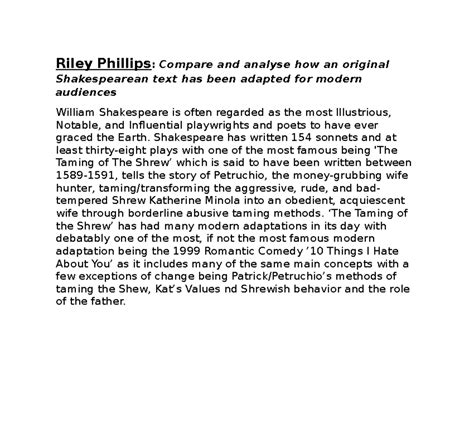 Compare And Analyse How An Original Shakespearean Text Has Been Adapted For Modern Audiences
