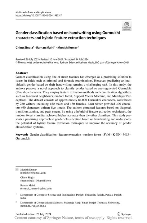 gender classification based on handwriting using gurmukhi characters