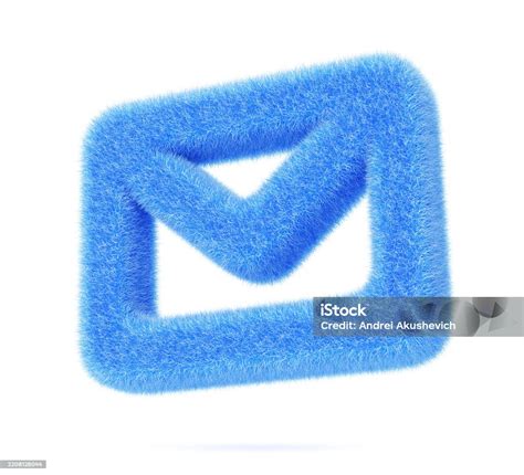 3d 블루 퍼 푹신한 봉투 아이콘 렌더링 털복숭이 개요 닫힌 편지 머리카락 질감을 가진 귀여운 봉제 인형과 얽히고 설킨 이메일 메시지입니다 부드럽고 퍼지 모직 메일 알림