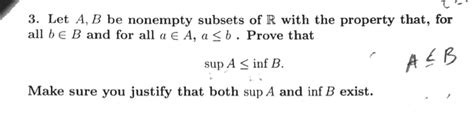 solved 3 let a b be nonempty subsets of r with the