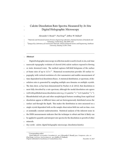 Pdf Calcite Dissolution Rate Spectra Measured By In Situ Digital Holographic Microscopy