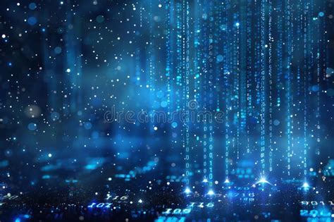 Abstract Background With Blue Glowing Binary Code Numbers And Letters Flowing Down Like Rain In