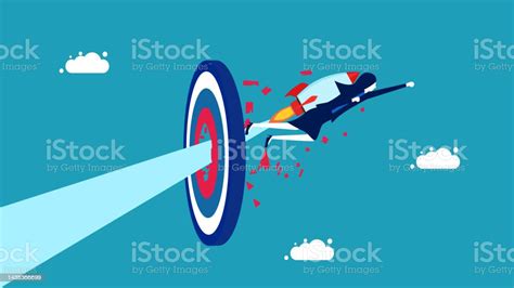 대상을 성공적으로 파괴하십시오 로켓 명중 목표물로 비행하는 사업가 벡터 달리기에 대한 스톡 벡터 아트 및 기타 이미지 달리기 불길 결심 Istock