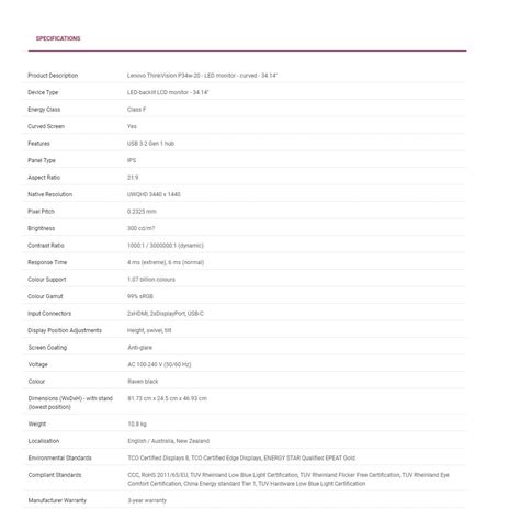 Lenovo Thinkvision P W Wqhd Uw Curved Monitor